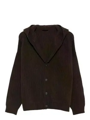 DONDUP Ribbed Knit Hooded Cardigan - Brown
