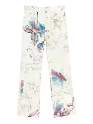 Roberto Cavalli 2000s Floral-print Trousers - Neutrals