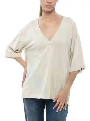 Extreme Cashmere Nº406 V-neck Oversized T-shirt - Neutrals