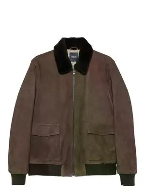 BARBA NAPOLI Suede Shearling Collar Bomber Jacket - Brown