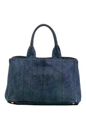Prada 2013-2026 Denim Canapa Logo Tote Satchel - Blue