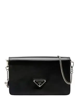 Prada Spazzolato Leather Flap Crossbody Bag - Black