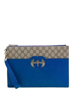 Gucci Gg Supreme And Calfskin Cut Out Interlocking G Clutch Bag - Neutrals