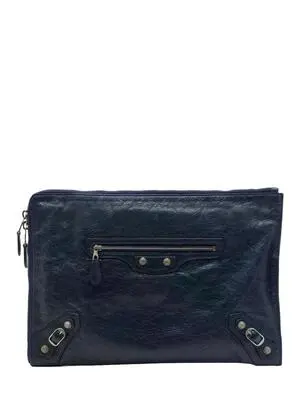 Balenciaga Lambskin Leather Clutch With Studs - Blue
