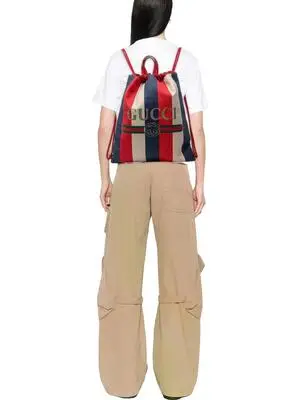 Gucci 2000-2015 Canvas Sylvie Baiadera Web Drawstring Backpack - Red