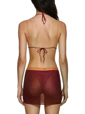 Oseree Crystal-embellished Semi-sheer Mini Skirt - Red