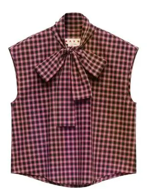 Marni Checked Pussy-bow Shirt - Pink
