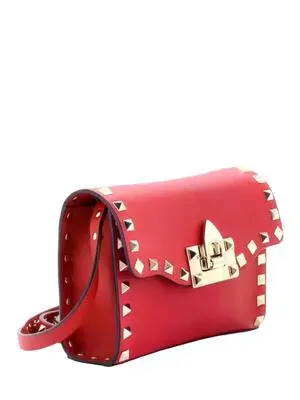 Valentino Garavani Rockstud Flip Lock Flap Bag Leather Mini Crossbody Bag - Red
