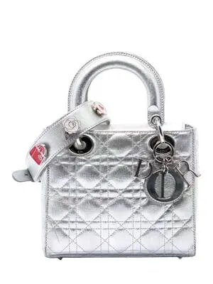 Dior 2018 Small Metallic Grained Calfskin Cannage My Abcdior Lady Satchel - Silver