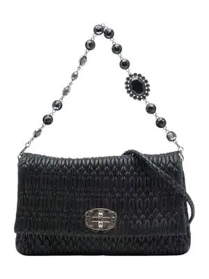 Miu Miu 2010-2026 Matelasse Nappa Crystal Chain Satchel - Black