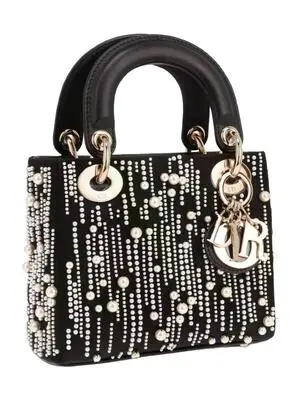 Dior Mini Lady Pearl-embroidered Shoulder Bag - Black