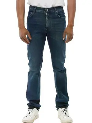 Corneliani Logo-embroidered Washed Jeans - Blue
