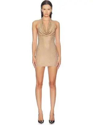 HAELO Rhinestone Halter Mini Dress - Tan