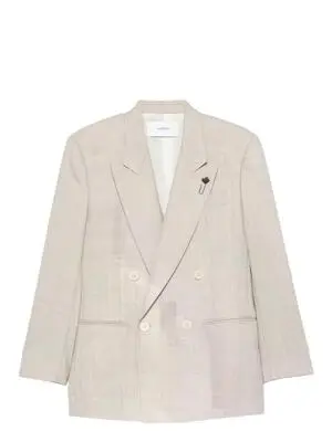 LARDINI Double-breasted Houndstooth Blazer - Neutrals