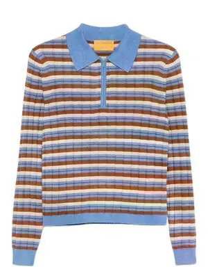 Guest In Residence Striped Zip-up Polo Sweater - Blue