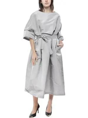 SUPER BLOND Belted Silk-organza Midi Dress - Grey