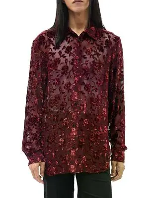 ANN DEMEULEMEESTER Andre Floral-devoré Shirt - Red
