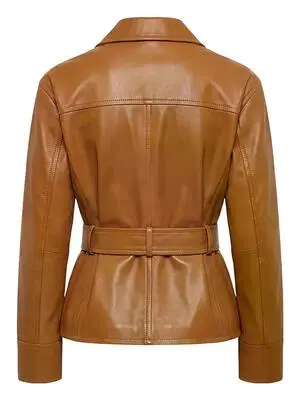 Max Mara Giusto Belted Leather Biker Jacket - Brown