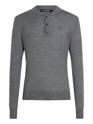 Karl Lagerfeld Merino Wool Long-sleeved Polo Shirt - Grey