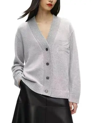 Karl Lagerfeld Embroidered V-neck Cardigan - Grey