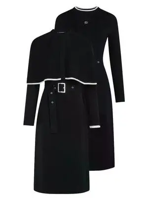 Karl Lagerfeld Transformable Cape Dress With Buckled Belt - Black