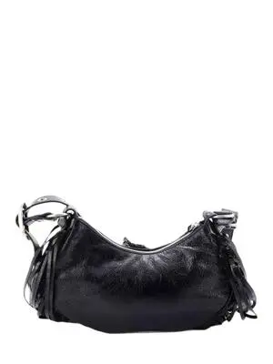 Balenciaga Leather Hobo Bag With Studs And Fringe - Black