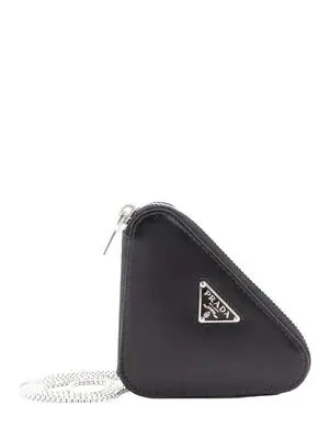 Prada Brushed Leather Triangle Pouch Mini Crossbody Bag - Black