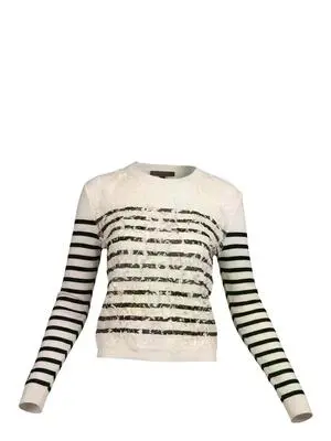 Valentino Garavani Lace-overlay Striped Sweater - Neutrals