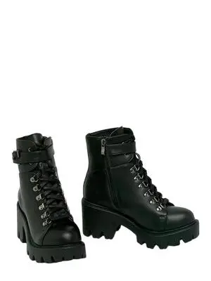 ALTERCORE Enid Buckle-strap Lace-up Boots - Black