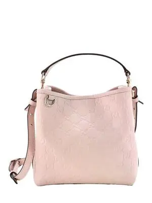 Gucci Gg Emblem Gg Embossed Leather Small Bucket Bag - Pink