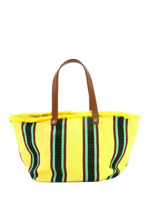 Gucci Script Open Embroidered Stripe Canvas With Leather Medium Tote Bag - Multicolour
