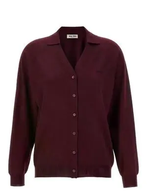 Miu Miu Logo-intarsia Wool Cardigan - Red