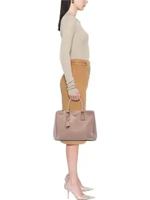 Prada Saffiano Lux Galleria Double Zip Tote Bag - Brown