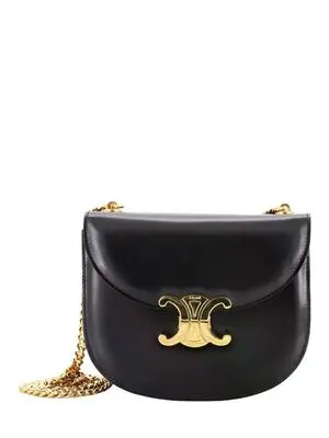 Celine Triomphe Besace Cléa Chain Flap Bag In Leather - Black