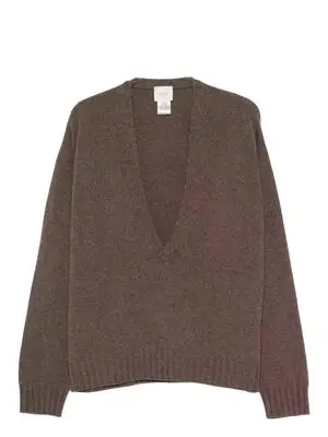 ALYSI V-neck Ribbed Trim Sweater - Brown