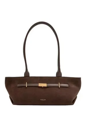 DEMELLIER Suede Shoulder Bag With Push-clasp Fastening - Moca