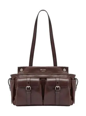 Prada Route Medium Leather Tote Bag - Brown