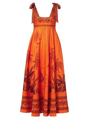 ALEMAIS Boathouse Printed Linen Midi Dress - Orange