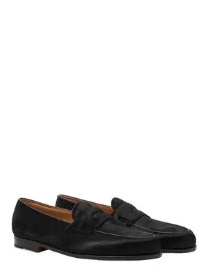 John Lobb Calf Hair Penny Loafers - Black