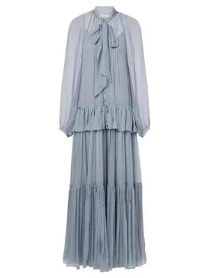 Chloé Ruffled Silk Muslin Maxi Dress - Blue