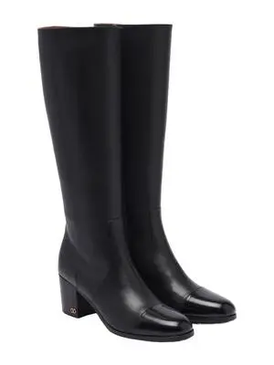 Valentino Garavani Vlogo Leather Knee-high Boots - Black