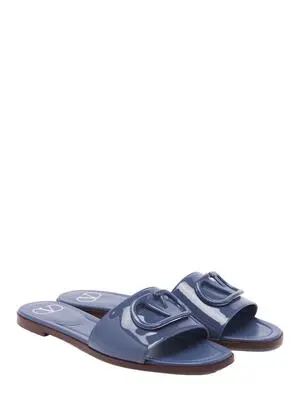 Valentino Garavani Vlogo Patent Leather Slides - Blue