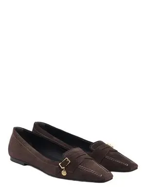 TOD'S Suede Ballet Flats With Faux-buckle Fastening - Brown