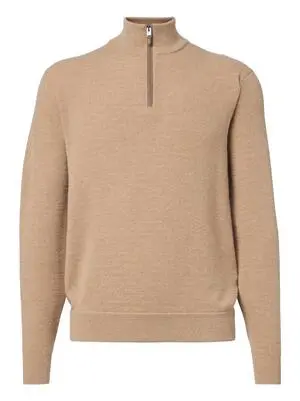 Canali Knitted Wool And Cashmere Zip-up Sweater - Beige