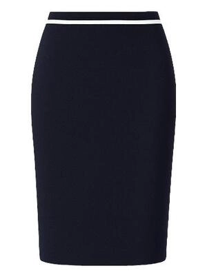 CONQUISTA Fitted Pencil Skirt With Contrast Waistband Stripe - Blue