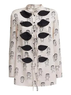 JULIA ALLERT Art Print Longline Tie Front Blouse - Black