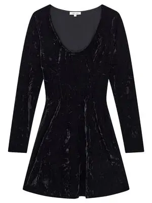 LITTLE LIES Crushed Velvet Fit & Flare Mini Dress - Black