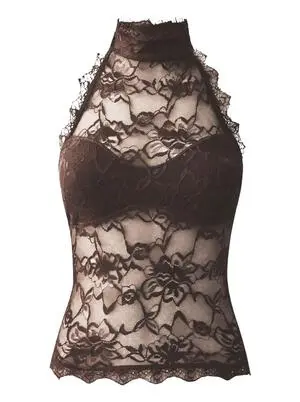 OW Selah Lace Halter Top - Brown