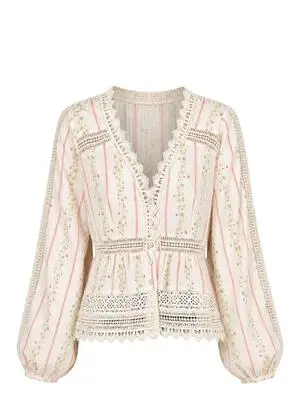 ROSE & NANCY Ellen Crochet Trim Cotton Blouse - Red
