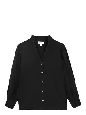 BEL CASHMERE Lauren Silk Blouse With Ruffled Neckline - Black